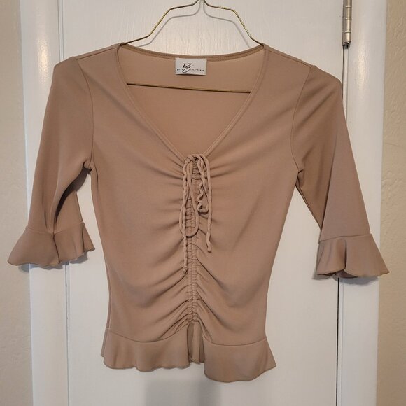 dees | Tops | New Tan Top Ruffled Sleeves Small | Poshmark